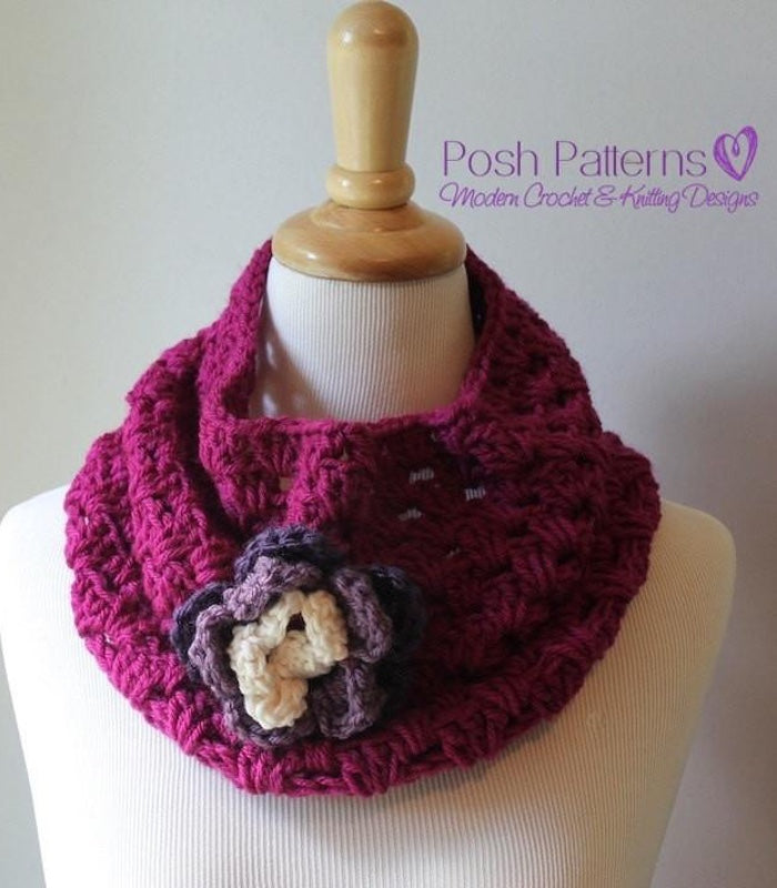 Crochet PATTERN - Crochet Cowl Pattern & Flower – Posh Patterns